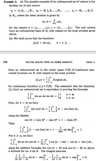 Solved Example A. (a) The simplest example of an orthonormal | Chegg.com