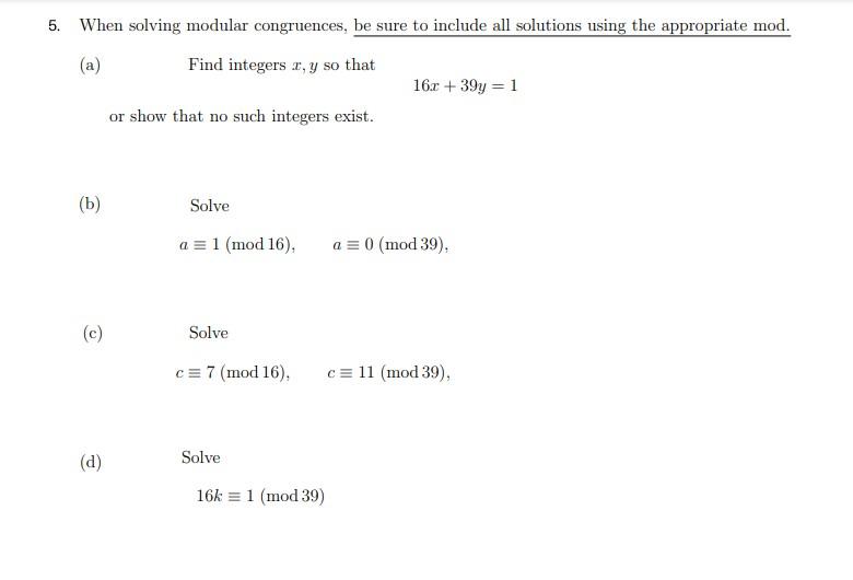 Solved 5. When solving modular congruences, be sure to | Chegg.com