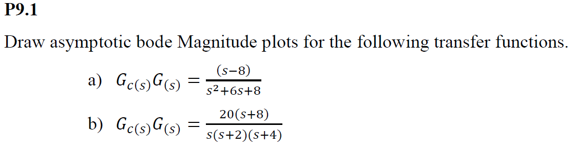Solved P9.1 = Draw asymptotic bode Magnitude plots for the | Chegg.com
