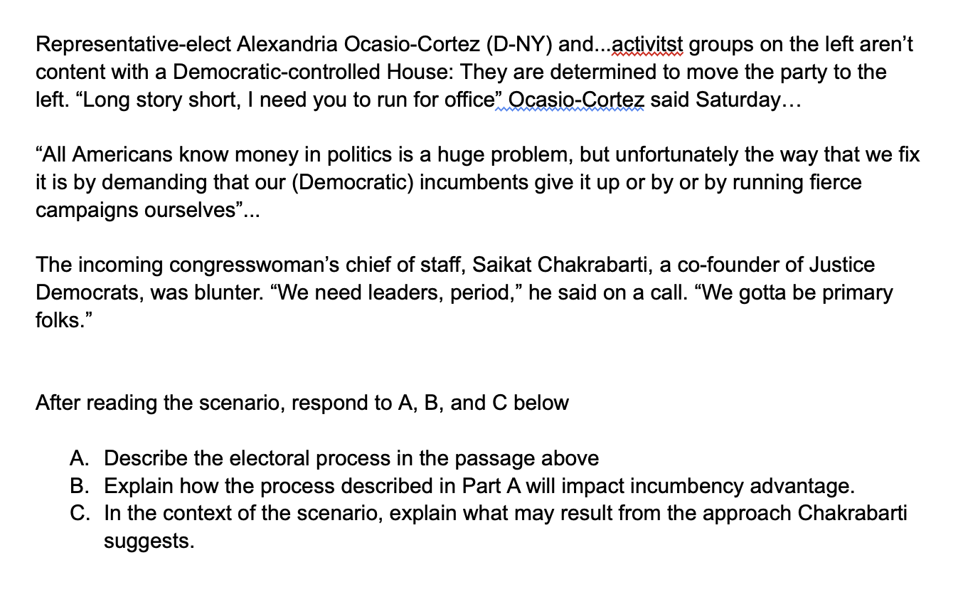 Representative-elect Alexandria Ocasio-Cortez (D-NY) | Chegg.com