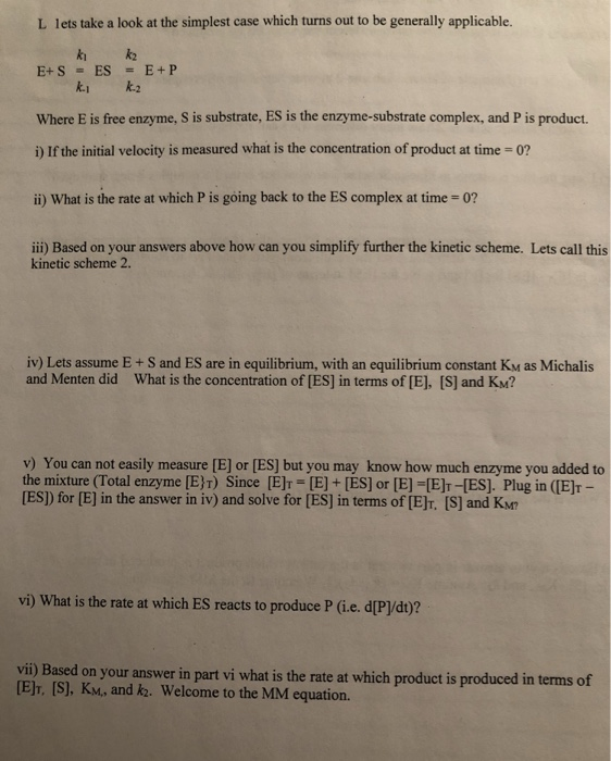 Enzyme Kinetics (Biochemistry) Please respond to | Chegg.com