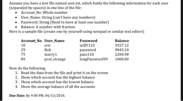Solved Assume you have a text file named user.txt, which | Chegg.com