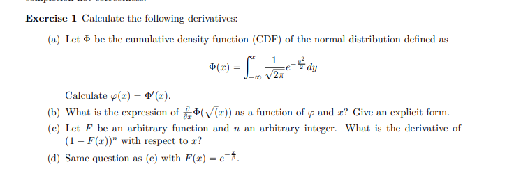Solved Exercise 1 Calculate The Following Derivatives A 