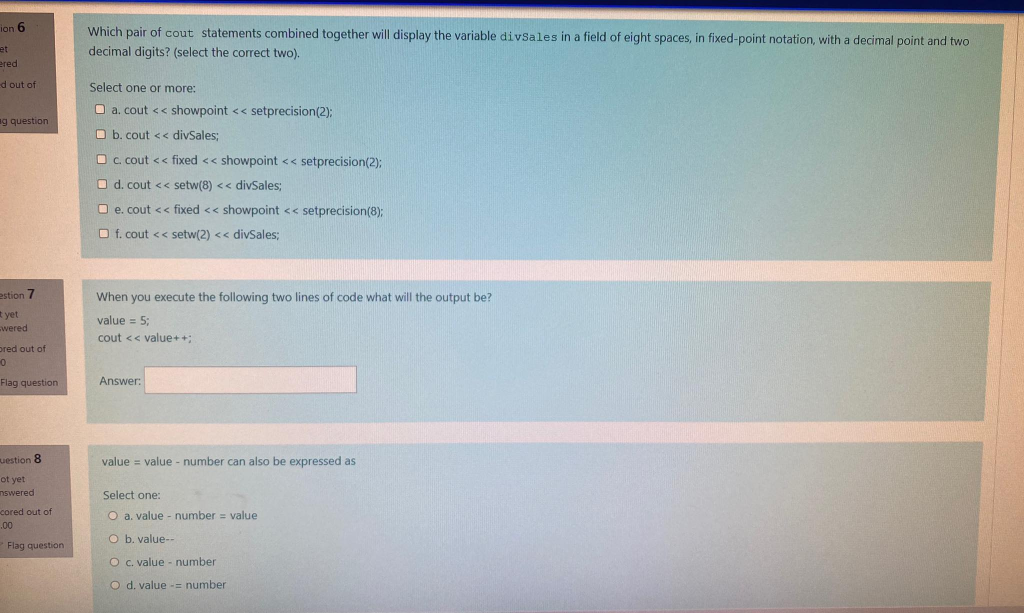 Solved ion 6 et ered Which pair of cout statements combined | Chegg.com