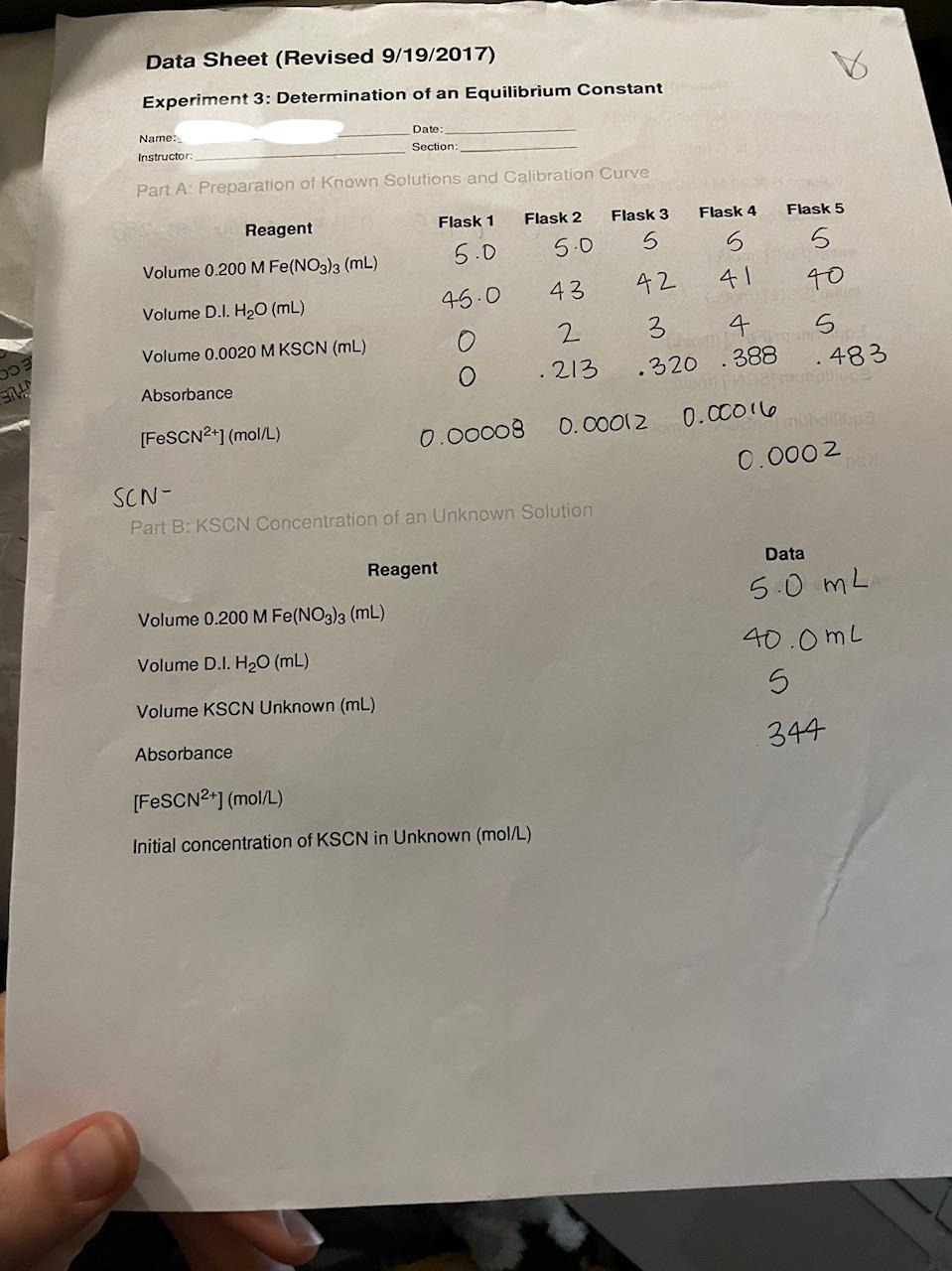 Solved Part 2 Lab 5. Determination of an Equilibrium | Chegg.com