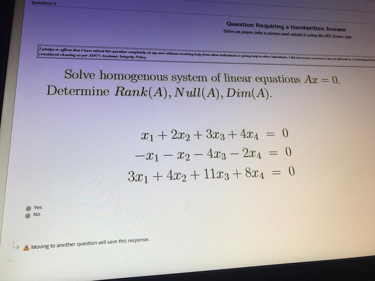 Solved Question 3 Question Requiring a Handwritten Answer | Chegg.com