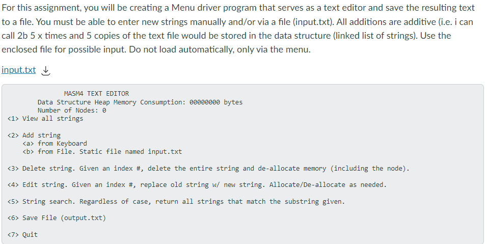 How write this menu in arm 64 assembly ( raspberry | Chegg.com