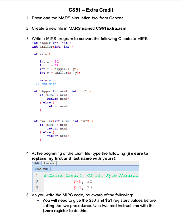 Solved CS51 - Extra Credit 1. Download the MARS simulation | Chegg.com