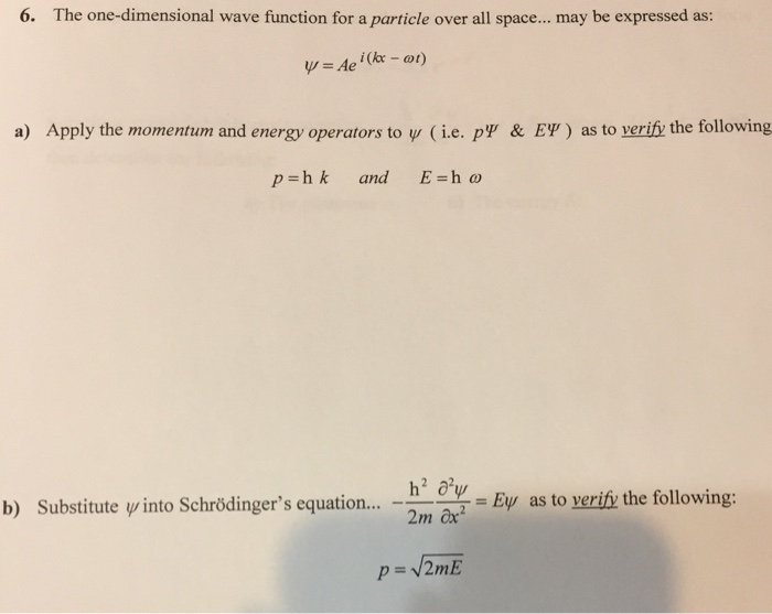 Solved 6. The one-dimensional wave function for a particle | Chegg.com