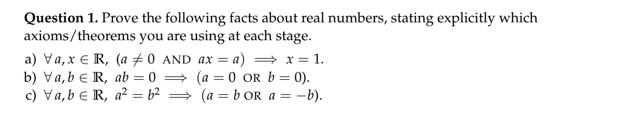 Solved Question 1. Prove the following facts about real | Chegg.com