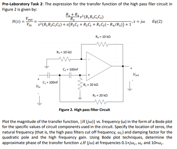 Solved Pre-Laboratory Task 2: The expression for the | Chegg.com