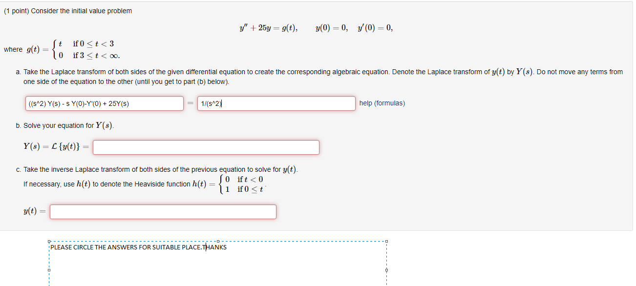 Solved (1 point) Consider the initial value problem y" +25y | Chegg.com