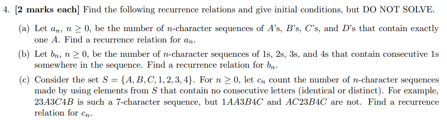 Solved [2 marks each] Find the following recurrence | Chegg.com