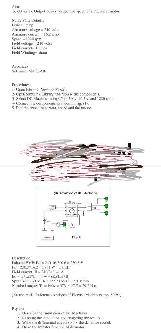 Solved Aim: To obtain the Output power, torque and speed of | Chegg.com