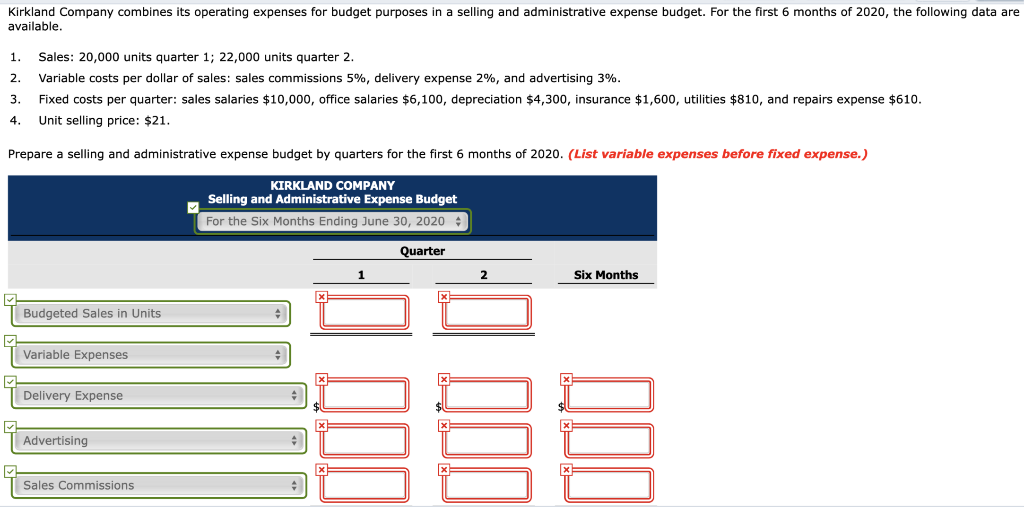 Solved Kirkland Company combines its operating expenses for | Chegg.com