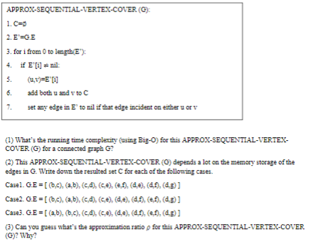 Solved APPROX-SEQUENTIAL-VERTEX-COVER (G) 1. C=0 2. EDGE 3. | Chegg.com