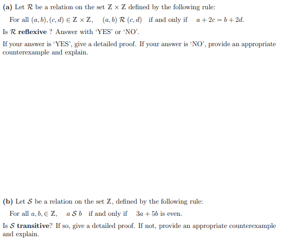 Solved (a) Let R be a relation on the set Zx Z defined by | Chegg.com