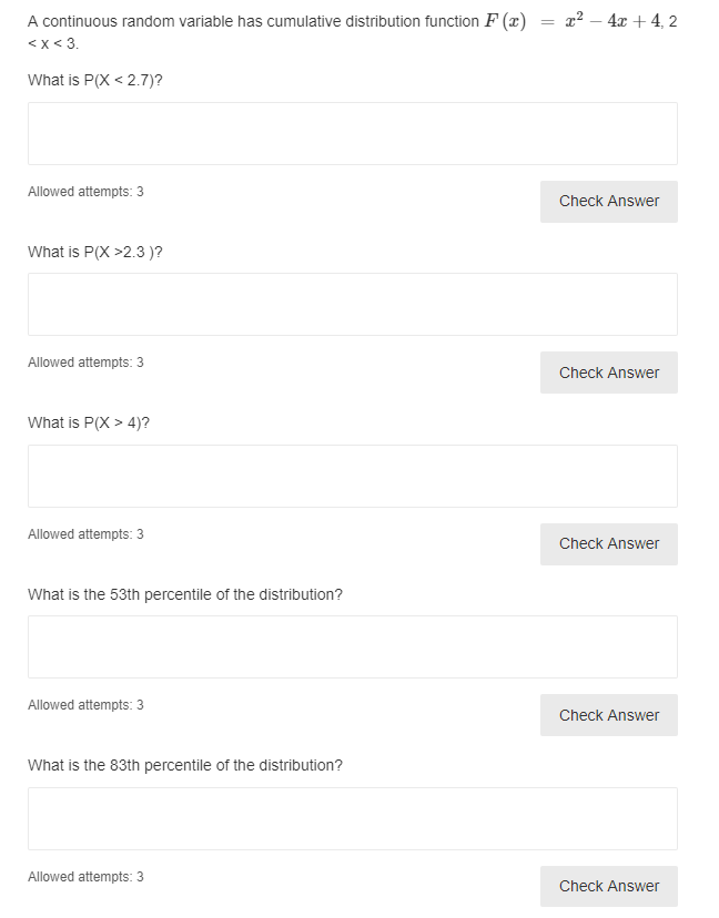 Solved A Continuous Random Variable Has Cumulative 2312