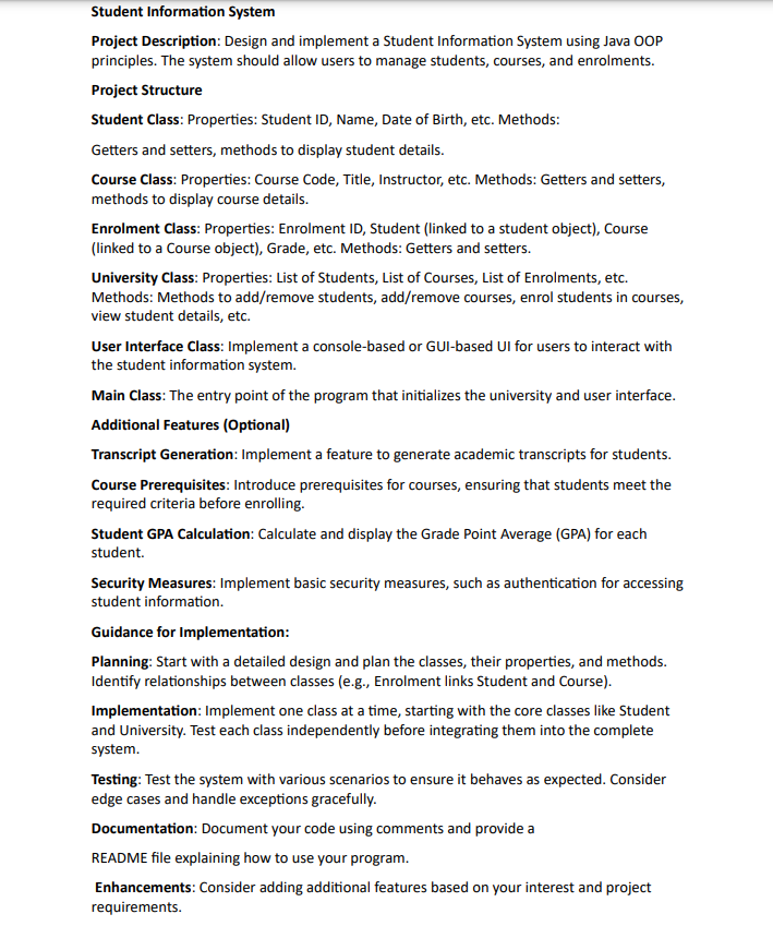 Solved Student Information SystemProject Description: Design | Chegg.com