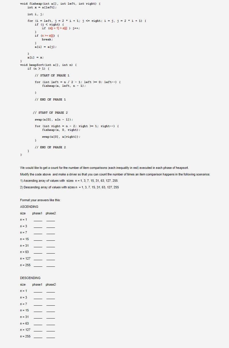 Solved void fixheap (int a[], int left, int right) { int x = | Chegg.com