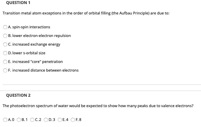 Solved QUESTION 1 Transition metal atom exceptions in the | Chegg.com