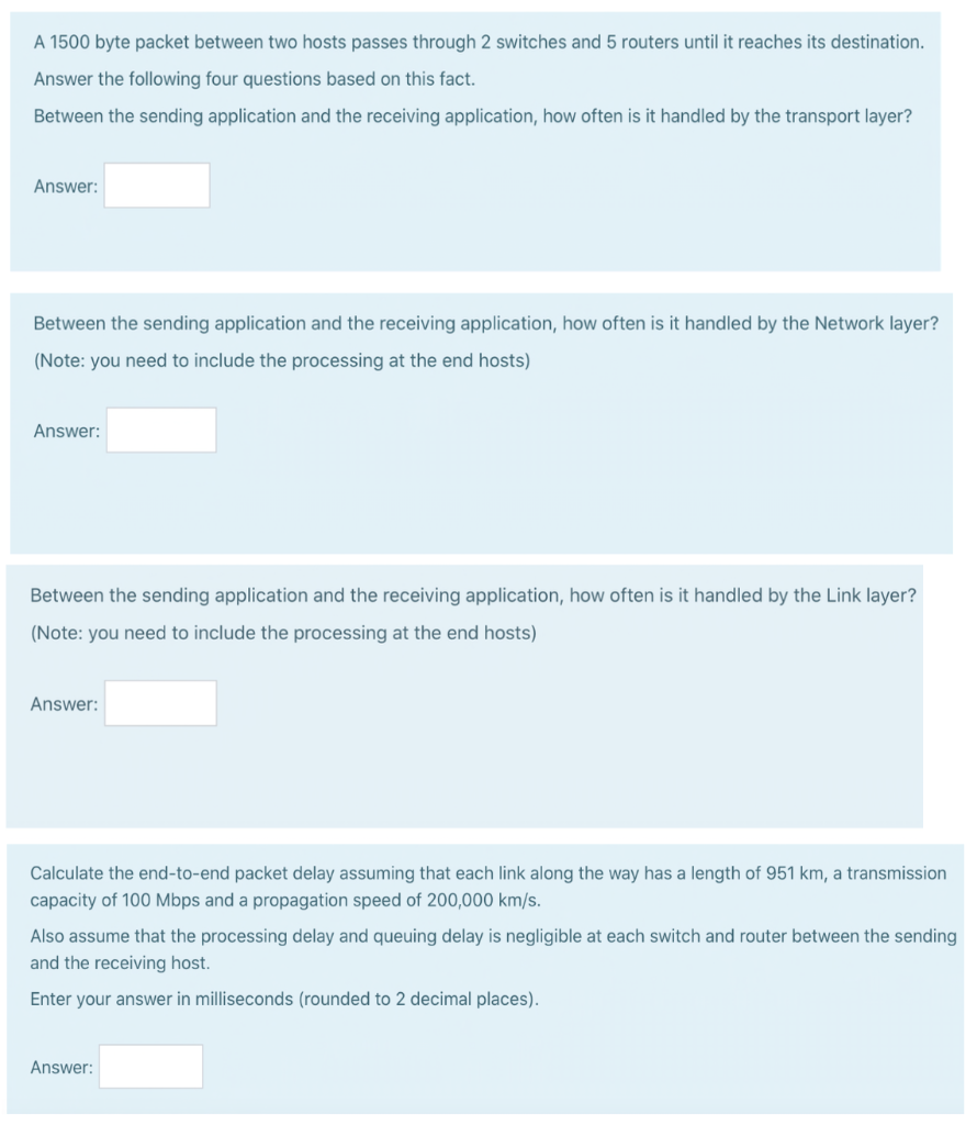 Solved A 1500 byte packet between two hosts passes through 2 | Chegg.com