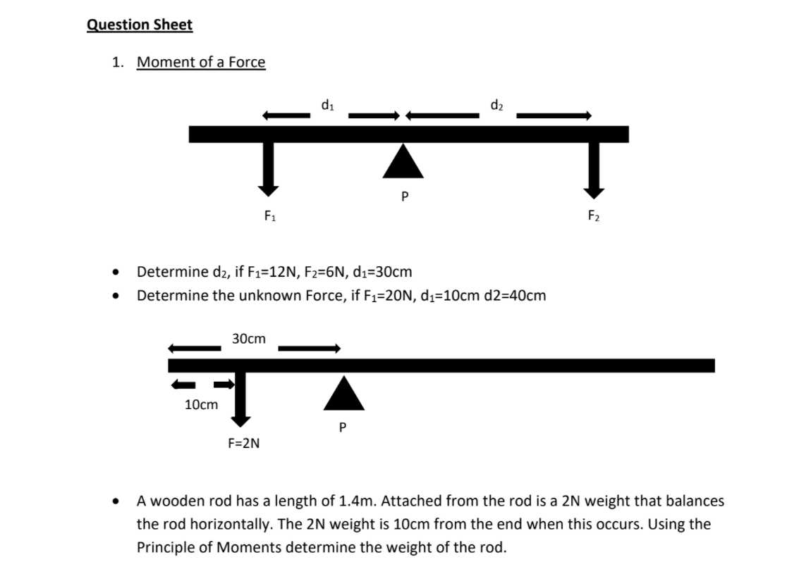 Solved Question Sheet 1. Moment of a Force di d2 TTT P F1 F2 | Chegg.com