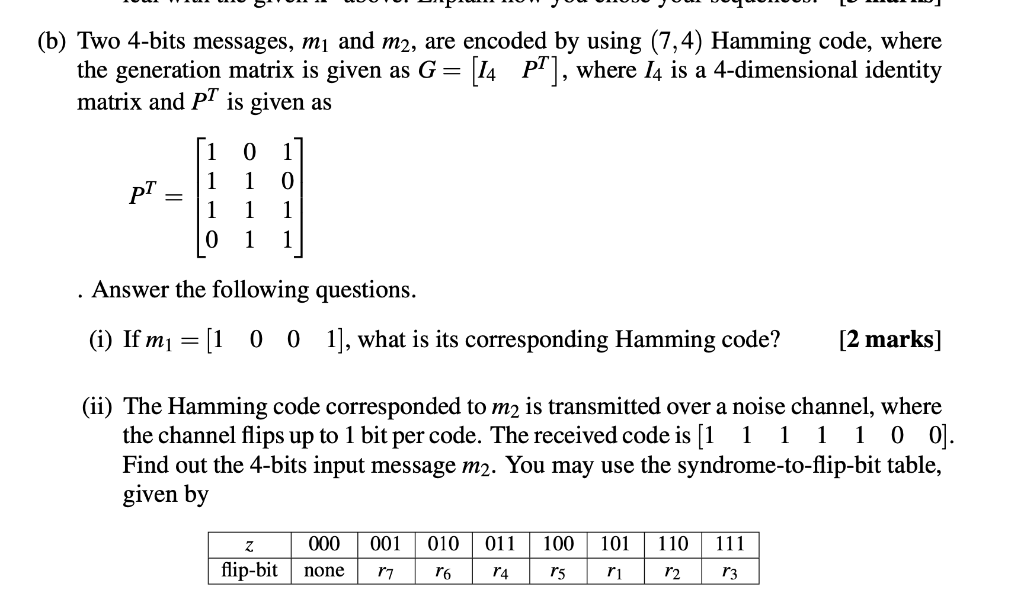 Two 4-bits messages, m1 and m2, are encoded by using | Chegg.com