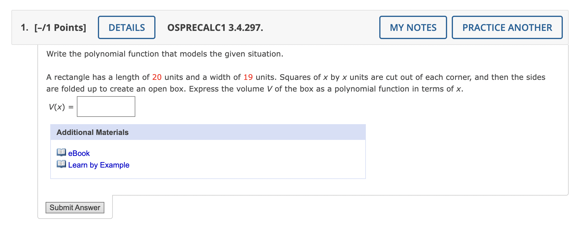 Solved Write the polynomial function that models the given | Chegg.com