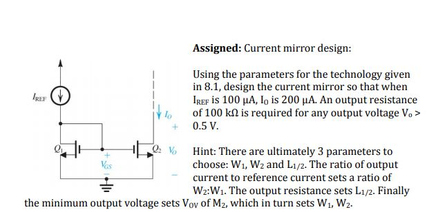 Solved Assigned: Current mirror design: Using the parameters | Chegg.com