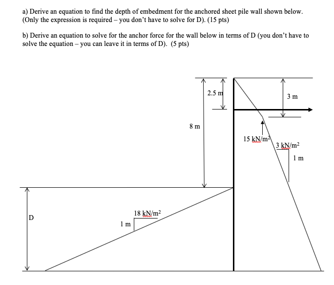 Solved a) Derive an equation to find the depth of embedment | Chegg.com