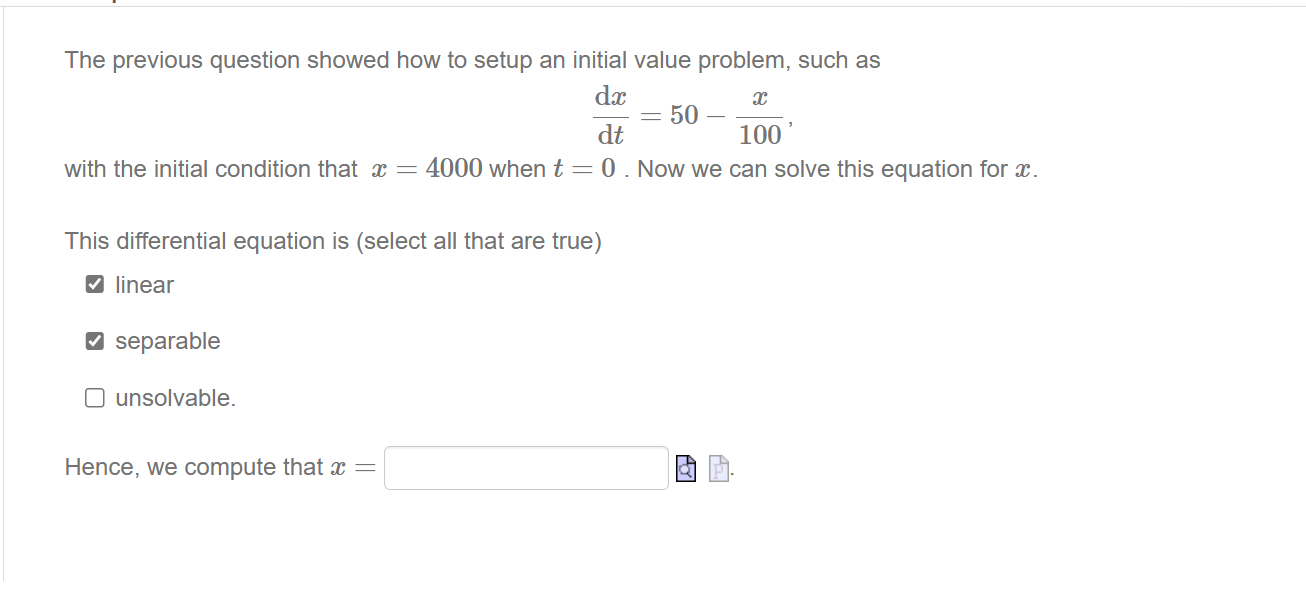Solved The previous question showed how to setup an initial | Chegg.com