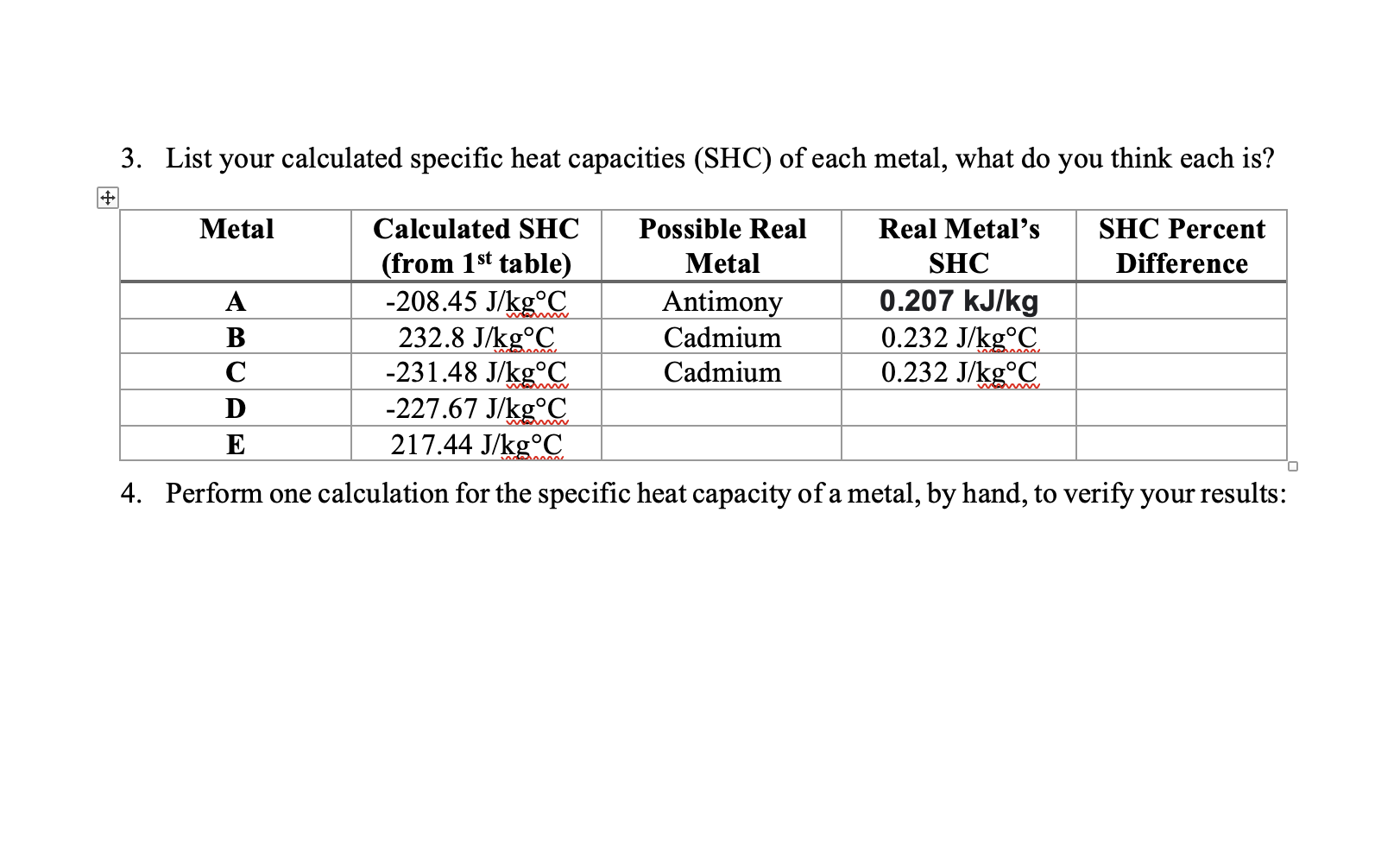 Solved Calorimetry Part 1 - Specific Heat Capacity 1. Please | Chegg.com