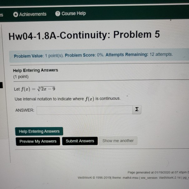 Solved Achievements Course Help Hw04-1.8A-Continuity: | Chegg.com