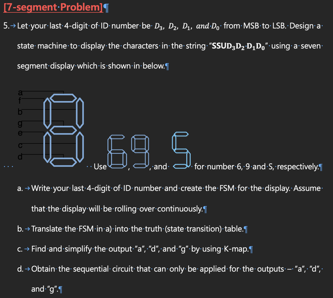 [7-segment:Problem] T 5. → Let ⋅ your · last 4 -digit | Chegg.com