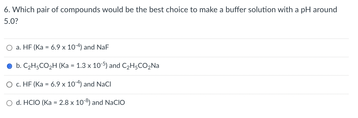Solved 6. Which pair of compounds would be the best choice | Chegg.com