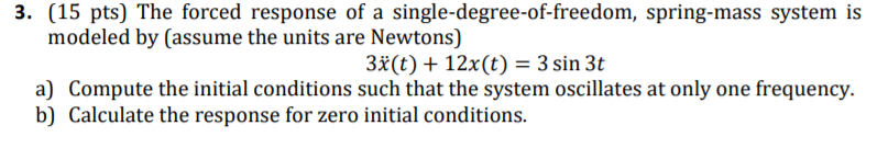 Solved 3. (15 pts) The forced response of a | Chegg.com
