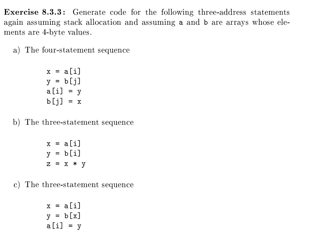 Solved Exercise 8.3.3: Generate code for the following | Chegg.com