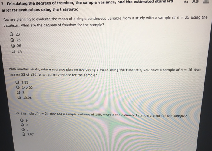 Solved estimated standard Aa 3. Calculating the degrees of | Chegg.com