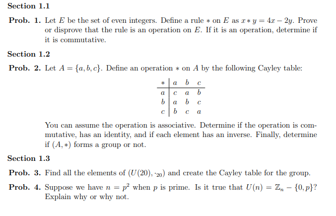 Solved Prob. 1. Let E be the set of even integers. Define a | Chegg.com