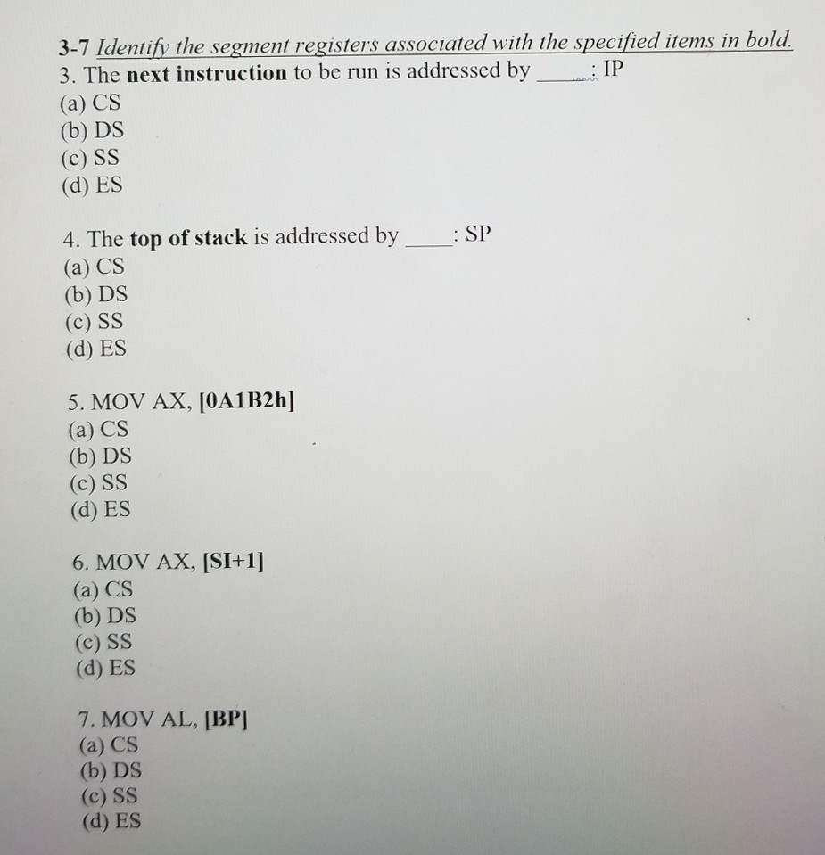 Solved 3-7 Identify the segment registers associated with | Chegg.com