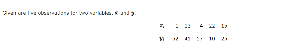Solved Given are five observations for two variables, x and | Chegg.com