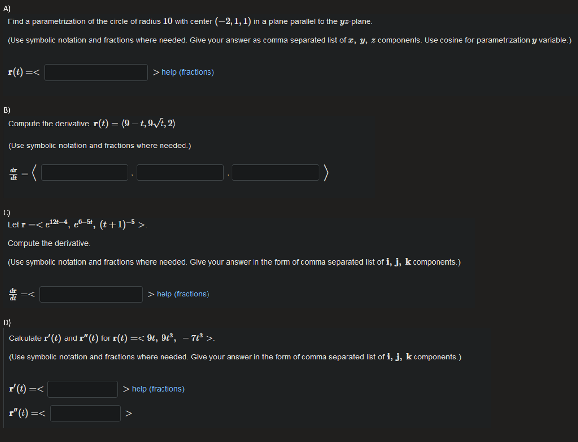 Solved A) Find a parametrization of the circle of radius 10 | Chegg.com