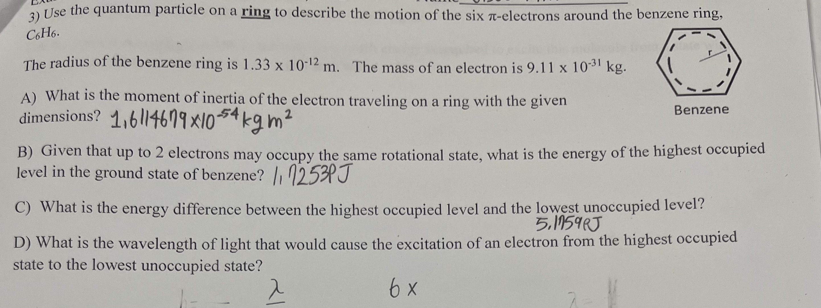 3) Use the quantum particle on a ring to describe the | Chegg.com