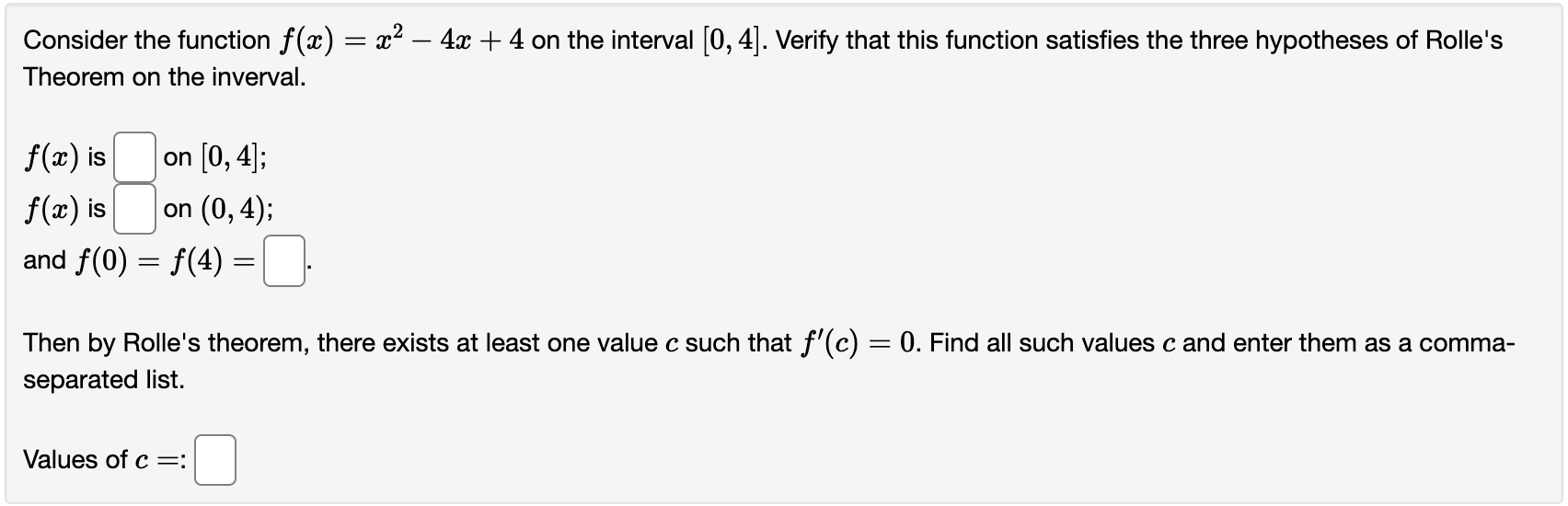 Solved Consider the function f(x)=x2−4x+4 on the interval | Chegg.com