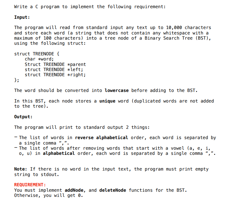 Write a C program to implement the following | Chegg.com