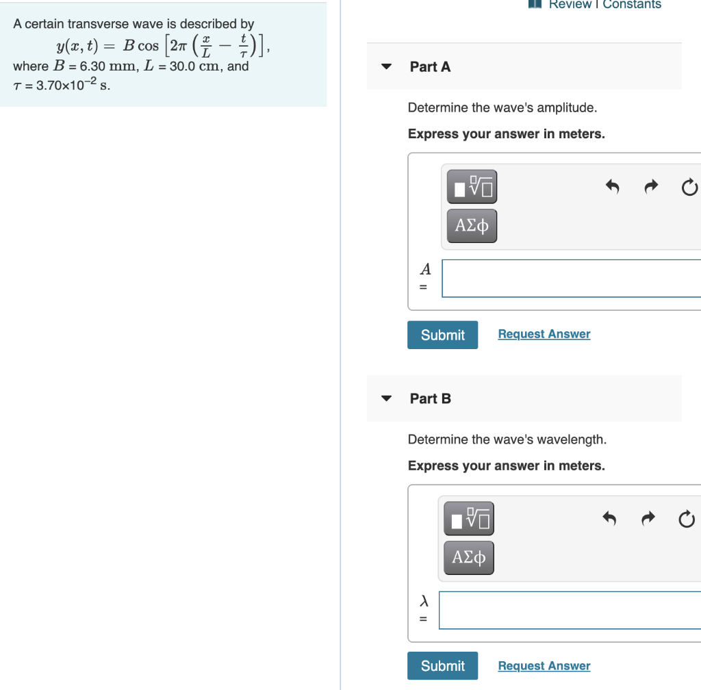 Solved 1 Review | Constants A certain transverse wave is | Chegg.com