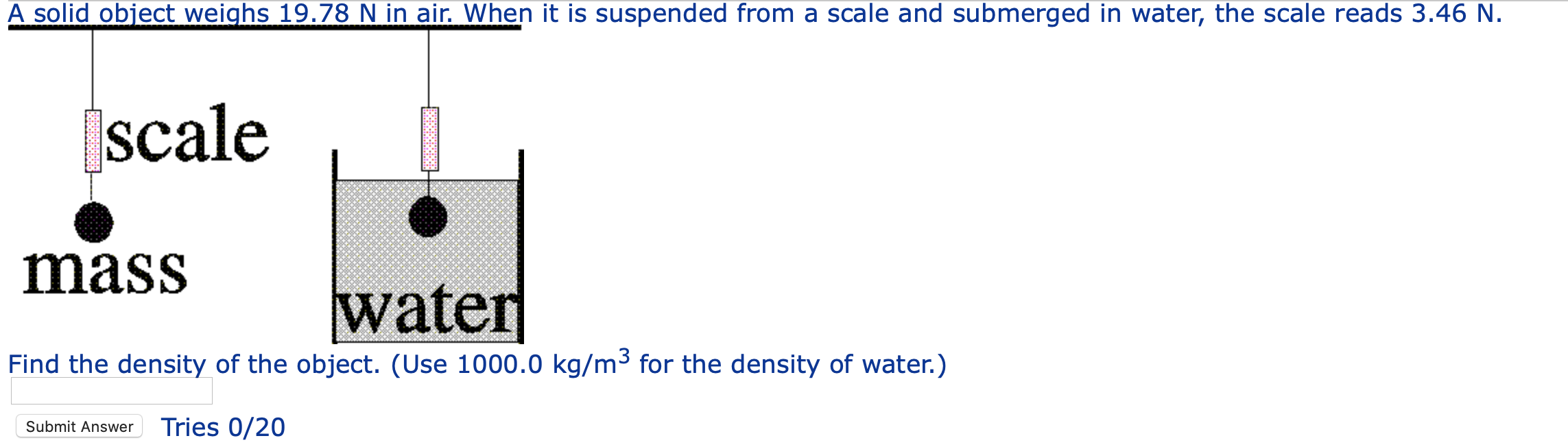 Solved A solid object weighs 19.78 N in air. When it is | Chegg.com