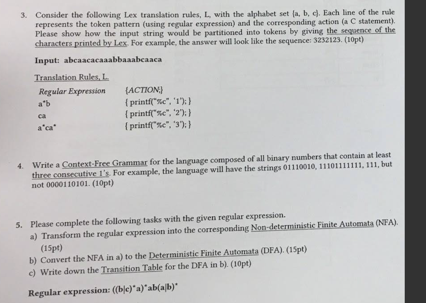 3. Consider the following Lex translation rules, L, | Chegg.com
