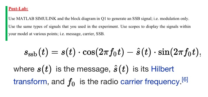 Solved Post-Lab: Use MATLAB SIMULINK and the block diagram | Chegg.com